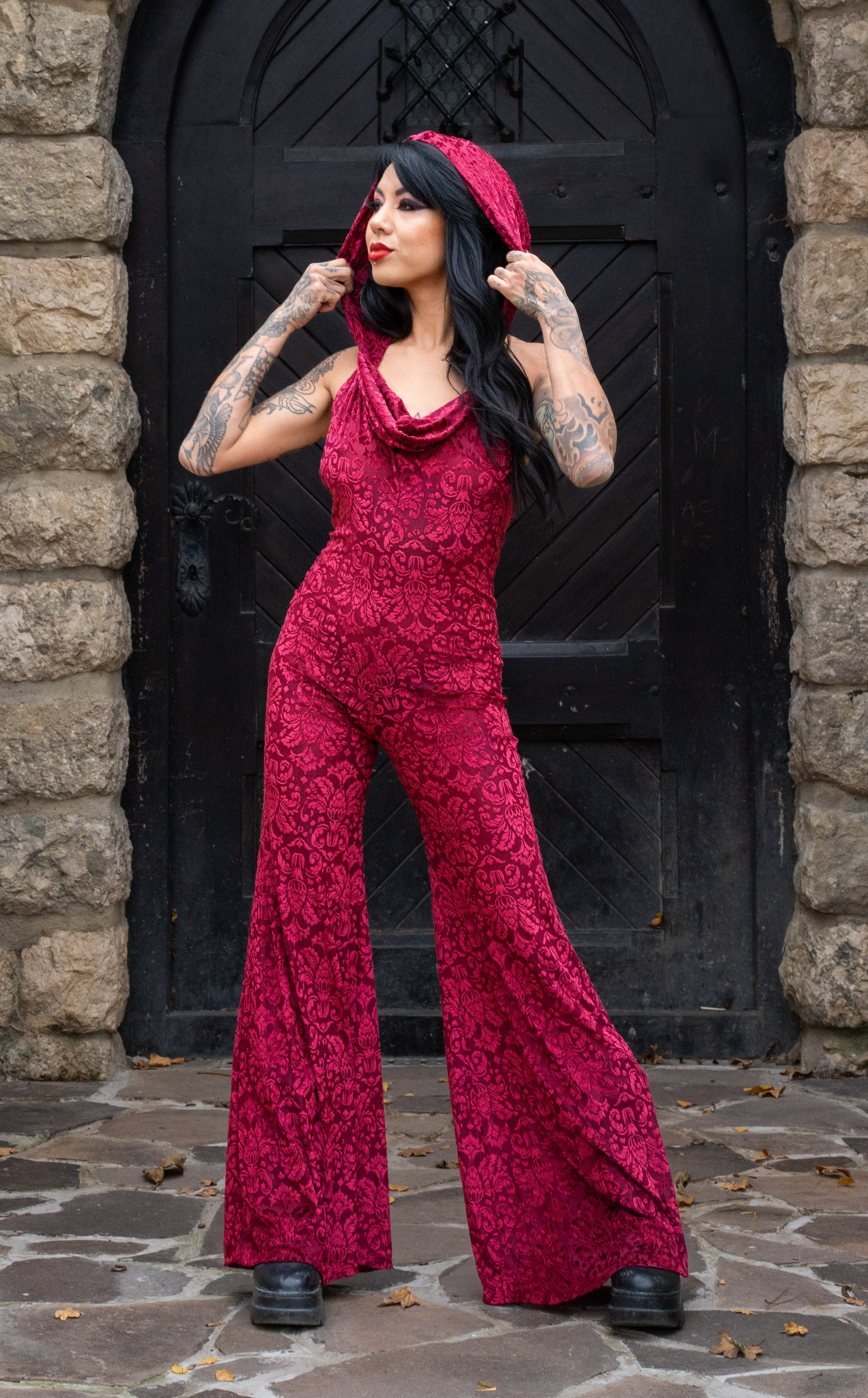 Maroon Burnout Velvet Mystique Onesie - Warrior Within Designs